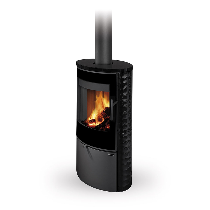 Krbová kamna Romotop Sone G 01 keramika s reliéfem vlnka steel ⋅ PLANO